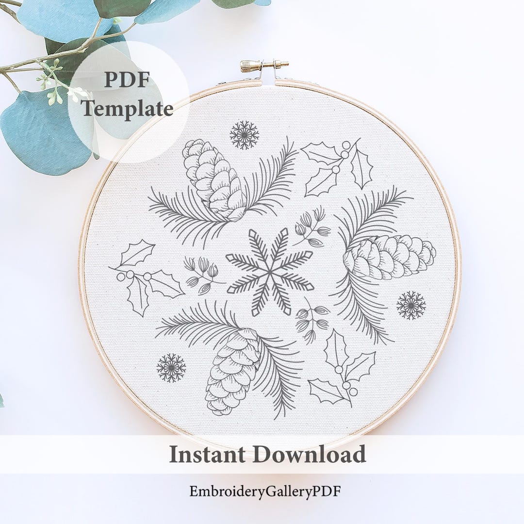 Pine Cone Embroidery, Winter Embroidery, Winter Wreath, DIY Embroidery ...
