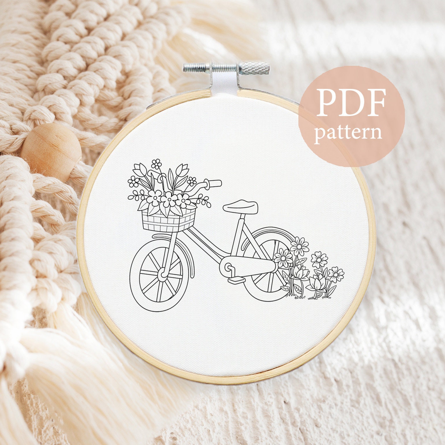 Bicycle Flower Embroidery Pattern Summer Embroidery Bike - Etsy
