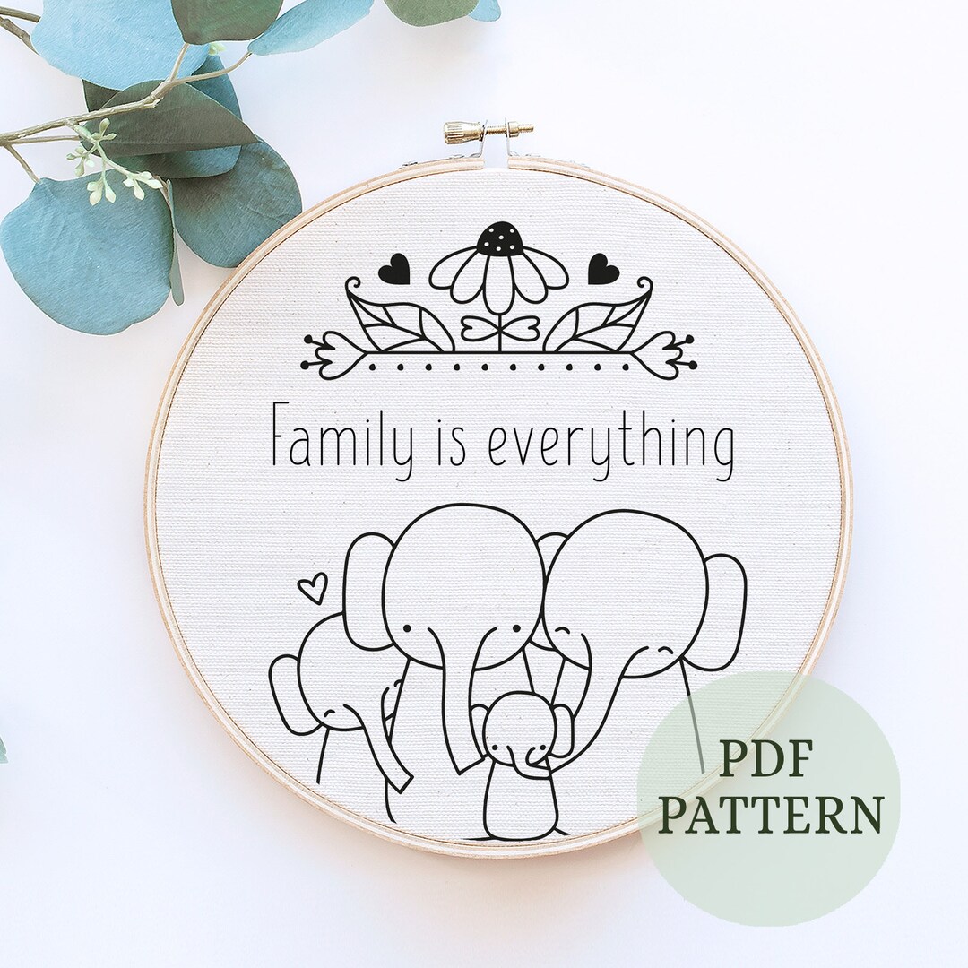 Family Embroidery Pattern, Instant Download PDF, Elephant Designs ...