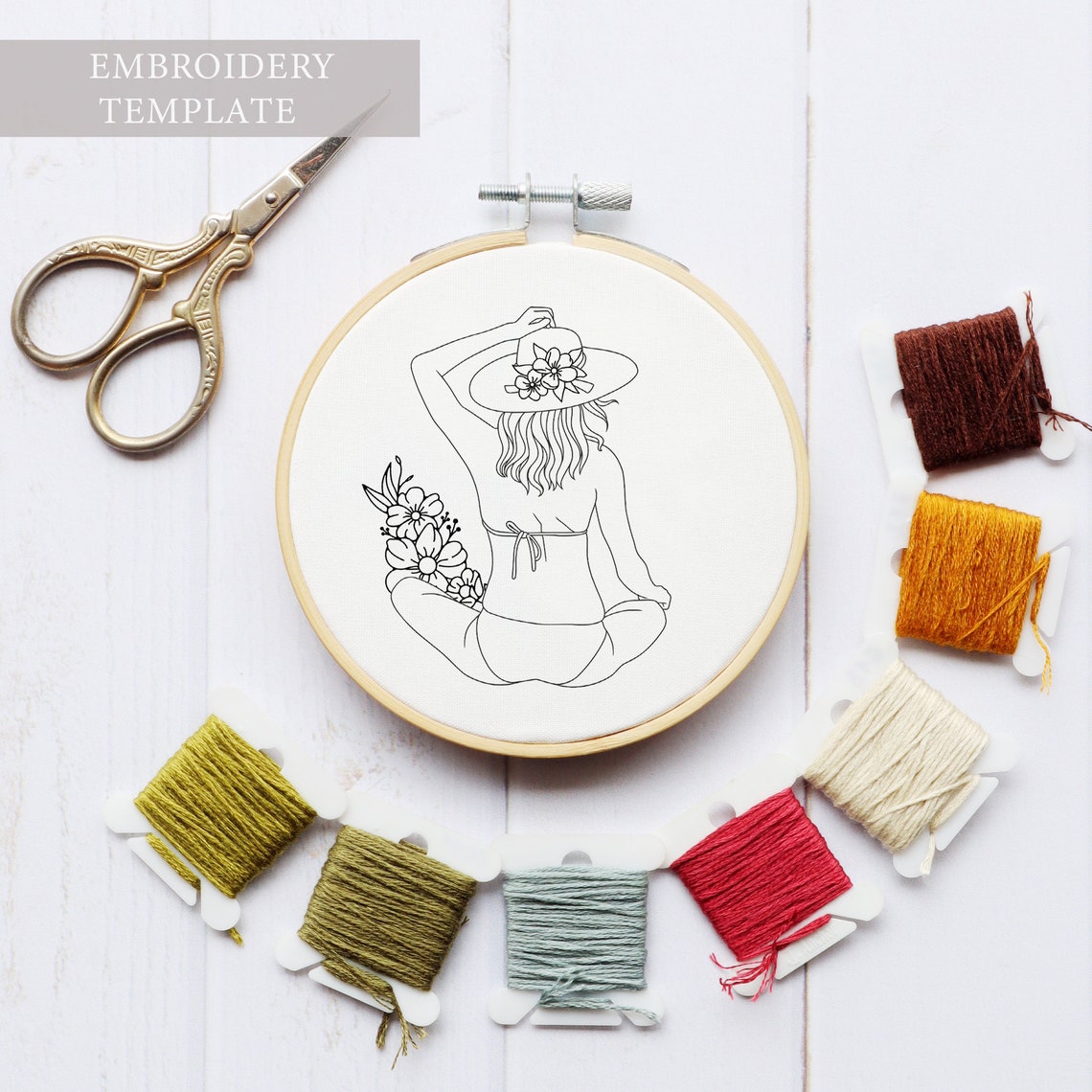 Hand Embroidery Pattern Girl Digital Template Plant Lovers - Etsy