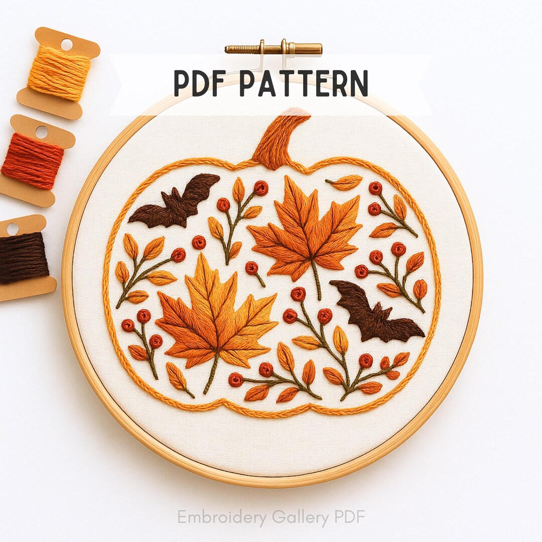Pumpkin Hand Embroidery Pattern: DIY Autumn Decor (PDF Pattern, 6 Sizes ...