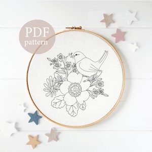 Bird Embroidery Pattern, Hand Embroidery Pattern in PDF, Floral Bird ...