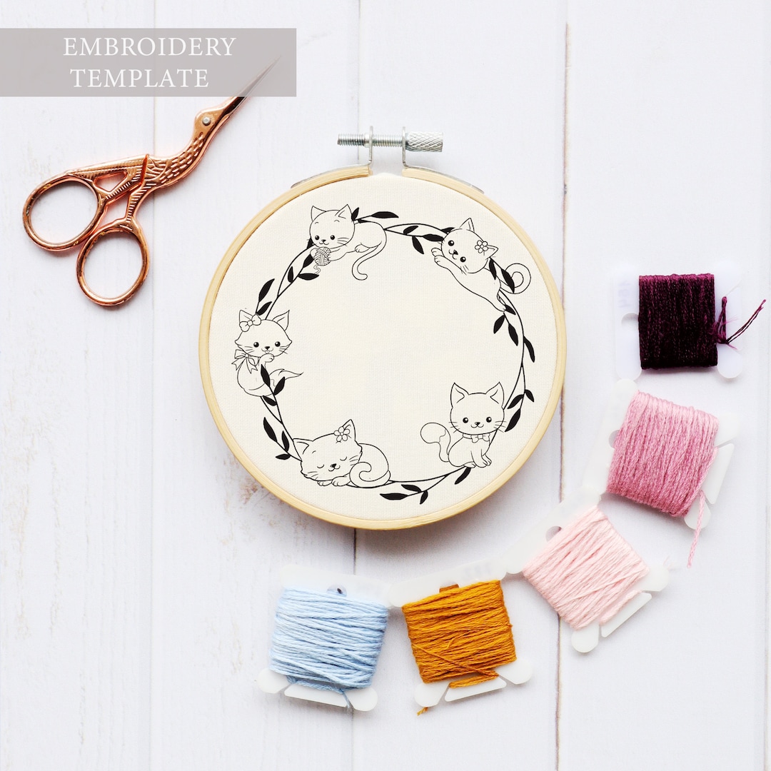 Cats Hand Embroidery Pattern PDF Printable Template for Hand - Etsy