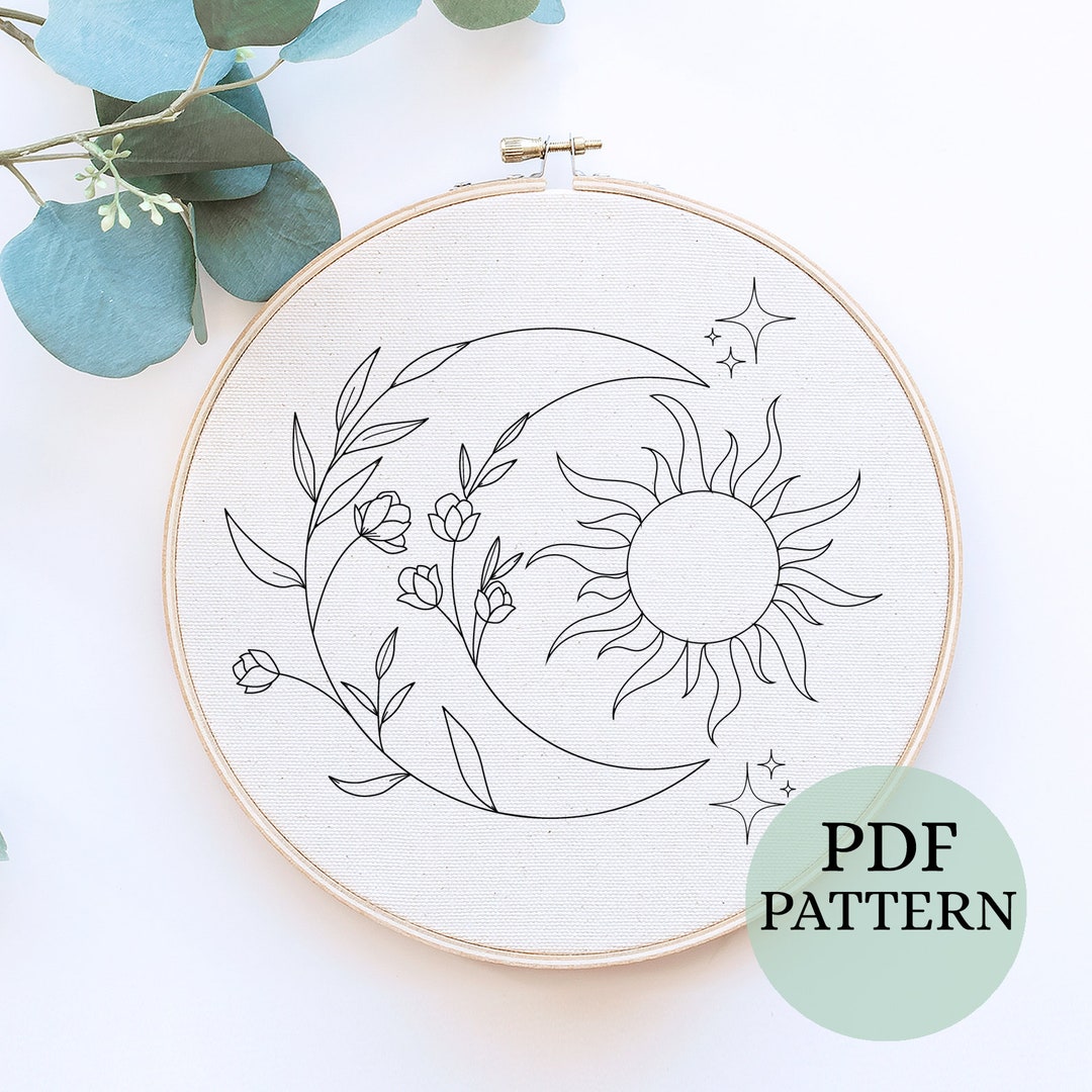 Sun and Moon Embroidery, PDF Pattern Download, Embroidery Pattern ...