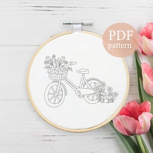 Bicycle Flower Embroidery Pattern, Summer Embroidery, Bike Embroidery ...