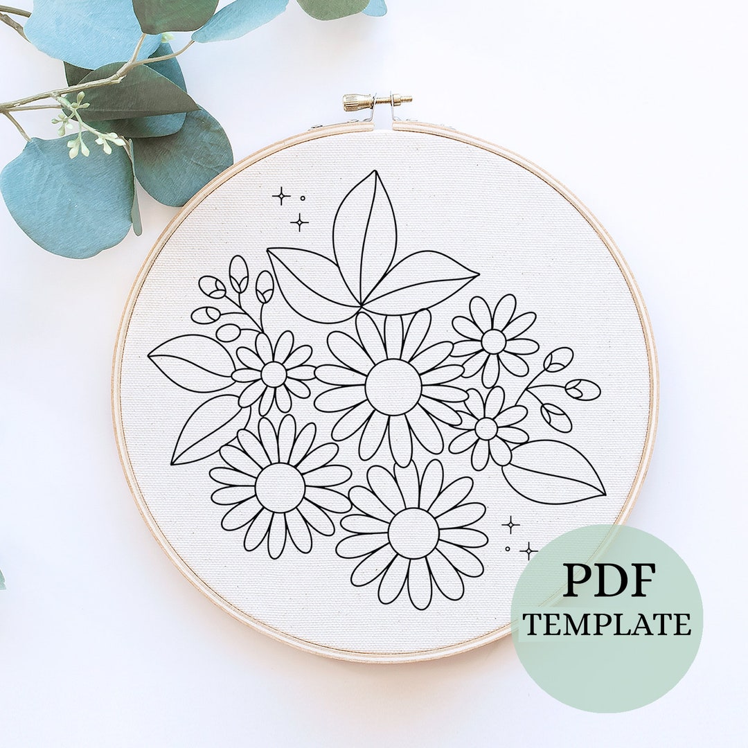 Daisies Garden Embroidery Pattern, PDF Embroidery Pattern, Wildflowers ...
