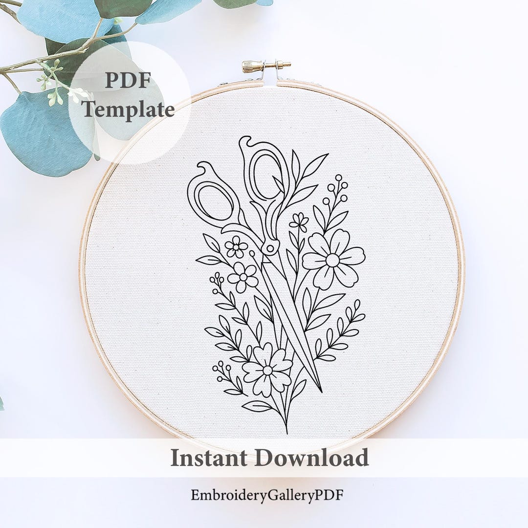 Floral Scissors Embroidery Pattern: DIY Hoop Art PDF Template - Etsy