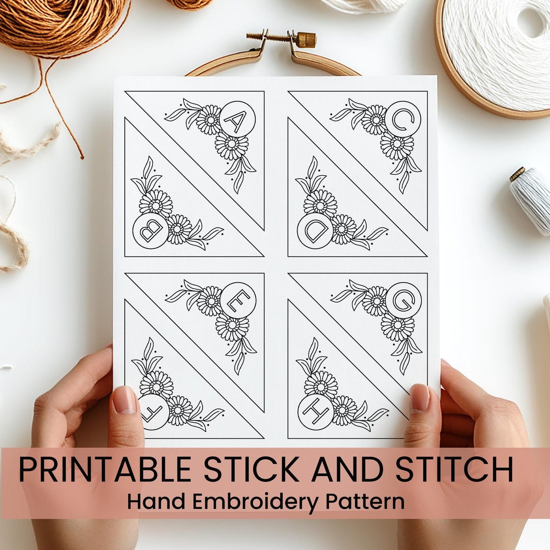 Full Alphabet Corner Embroidery Pattern: Printable Stick and Stitch ...