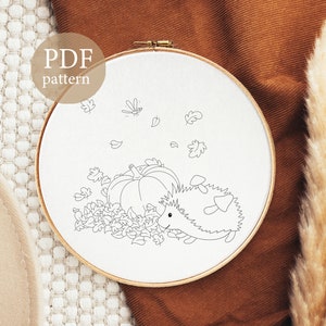 Hedgehog Embroidery Pattern, Autumn Hand Embroidery, Flower Hedgehog ...
