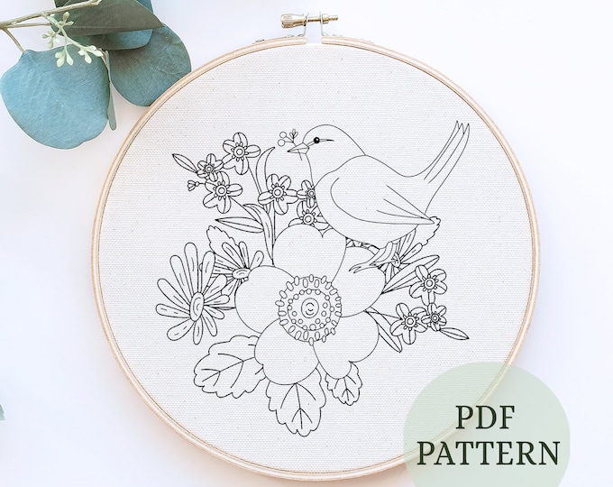 Bird Embroidery Pattern Woodland Animal Printable Digital Downloadable ...