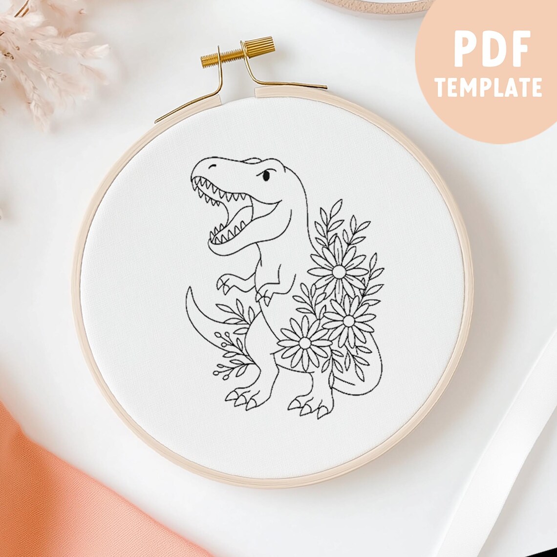 Dinosaur Embroidery Pattern: Set of 5 Dino Designs (PDF Downloadable ...