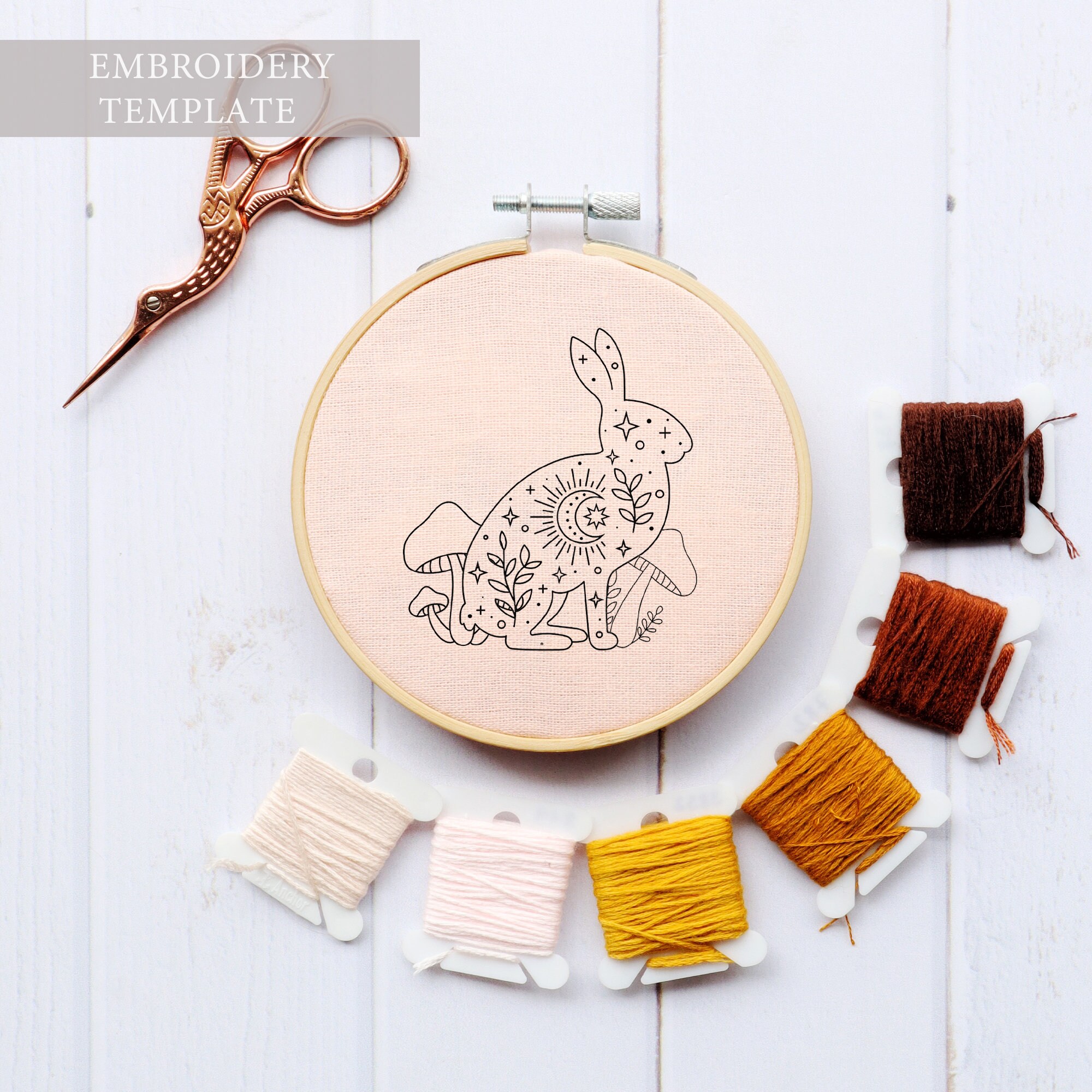 Rabbit Hand Embroidery Pattern Pdf Celestial Design - Etsy