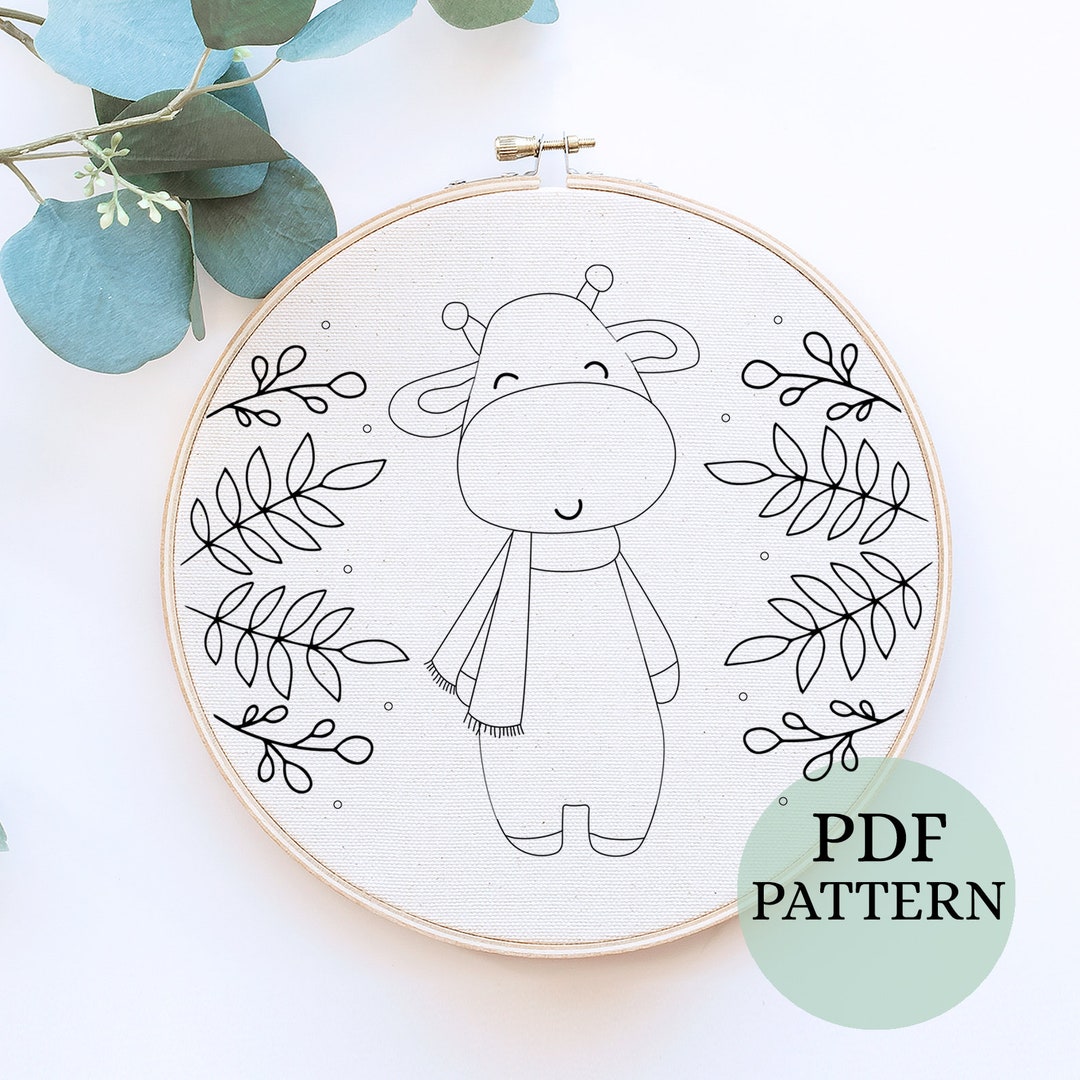 Giraffe Embroidery Pattern, Cute Giraffe Needlepoint Pattern, Hand ...