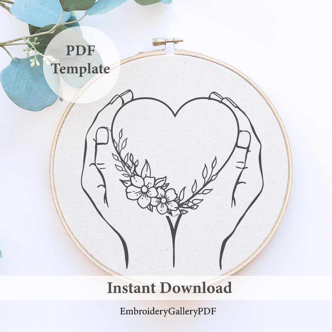 Heart Embroidery Pattern, Hand Embroidery Pattern, Floral Heart ...