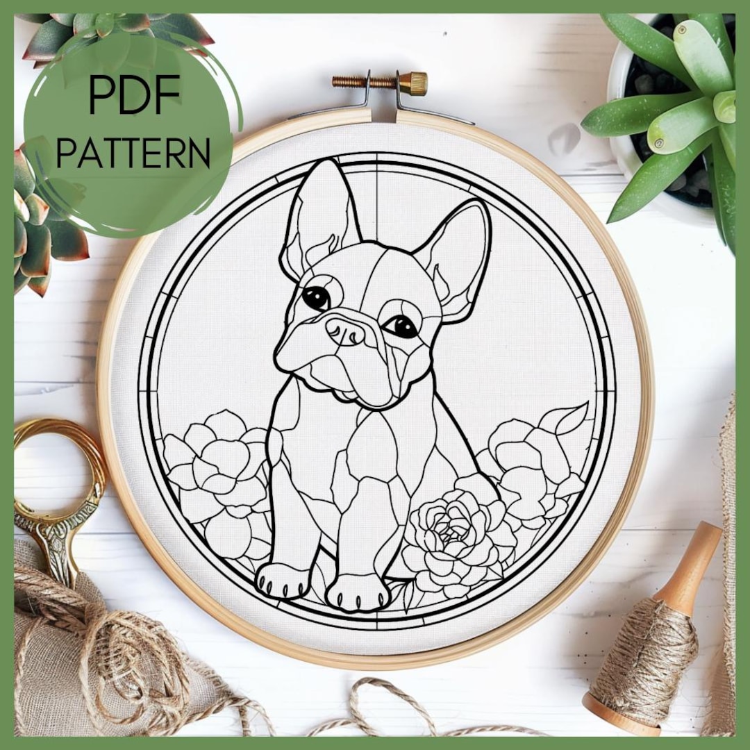 Bulldog Embroidery Pattern: Stained Glass Style Dog Design (PDF Pattern ...