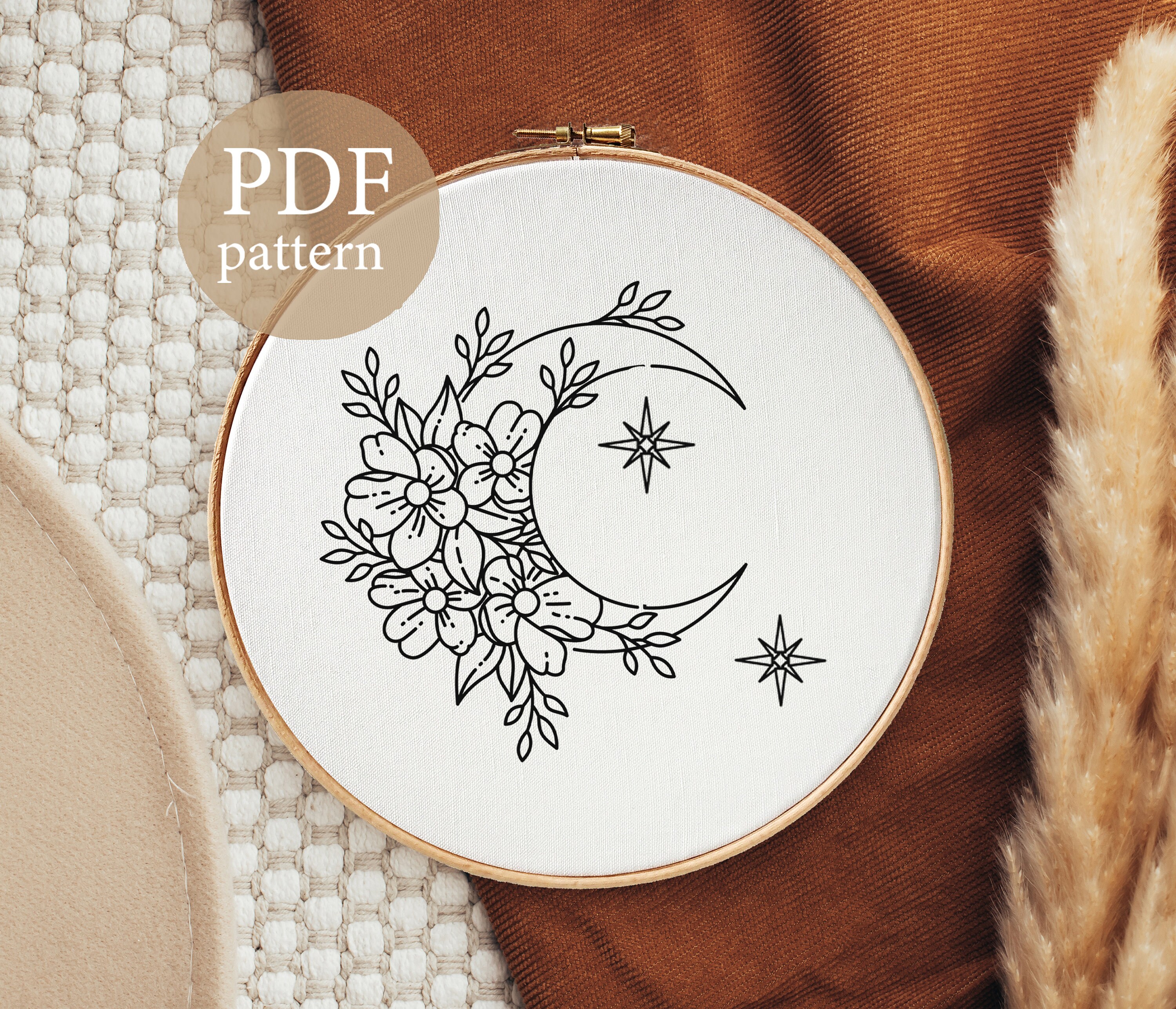 Floral Moon Embroidery PDF Pattern Hand Embroidery Pattern - Etsy