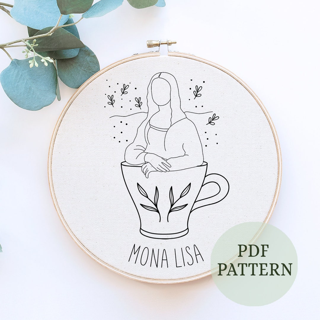 Mona Lisa Embroidery Pattern, Leonardo Da Vinci, Minimalist Embroidery ...