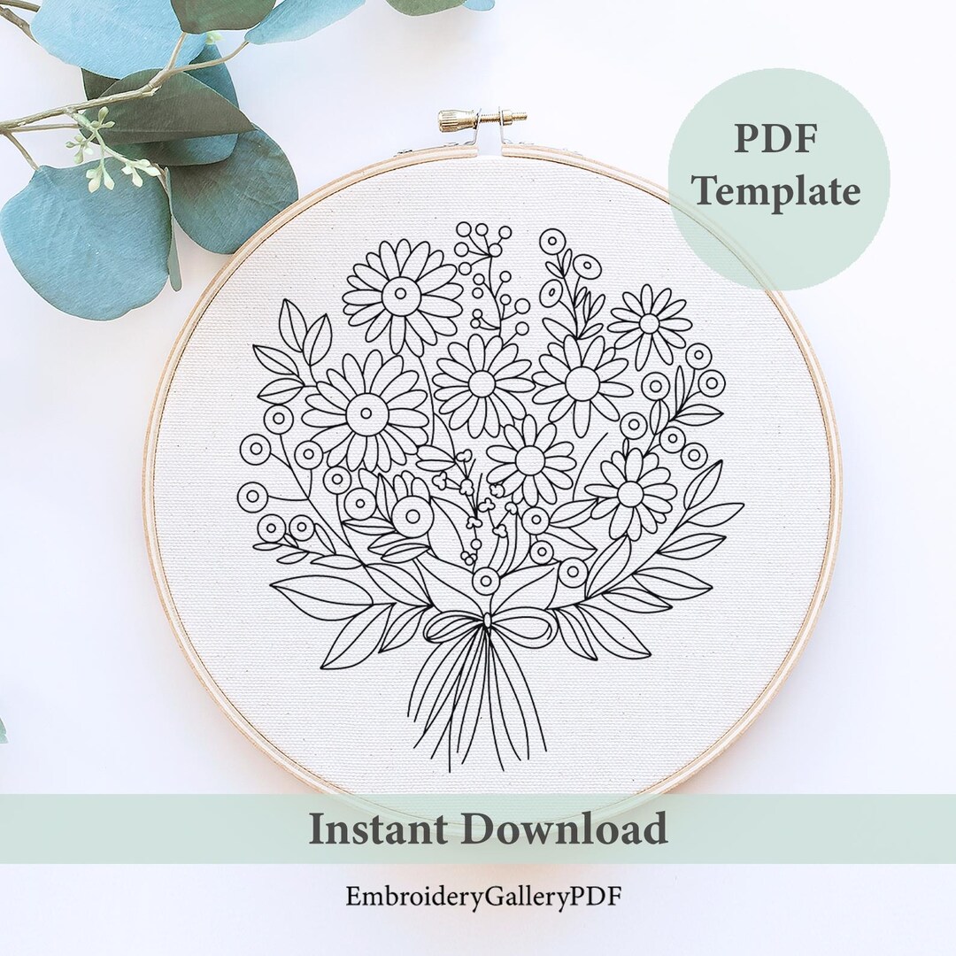 Floral Bouquet Hand Embroidery Pattern: Daisy Design (PDF Template) - Etsy