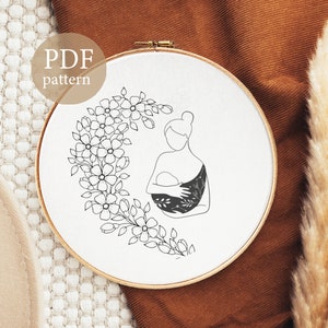 Embroidery Breastfeeding Line Art, Floral Embroidery Hoop, Floral Wall ...