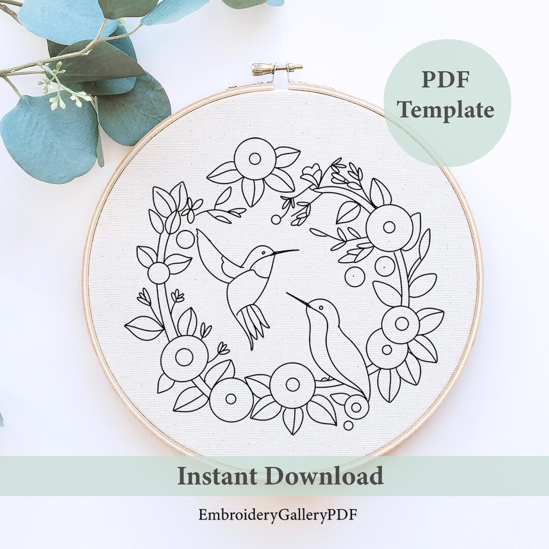 Floral Hummingbirds, Hand Embroidery Pattern, Bird Embroidery, Animal ...