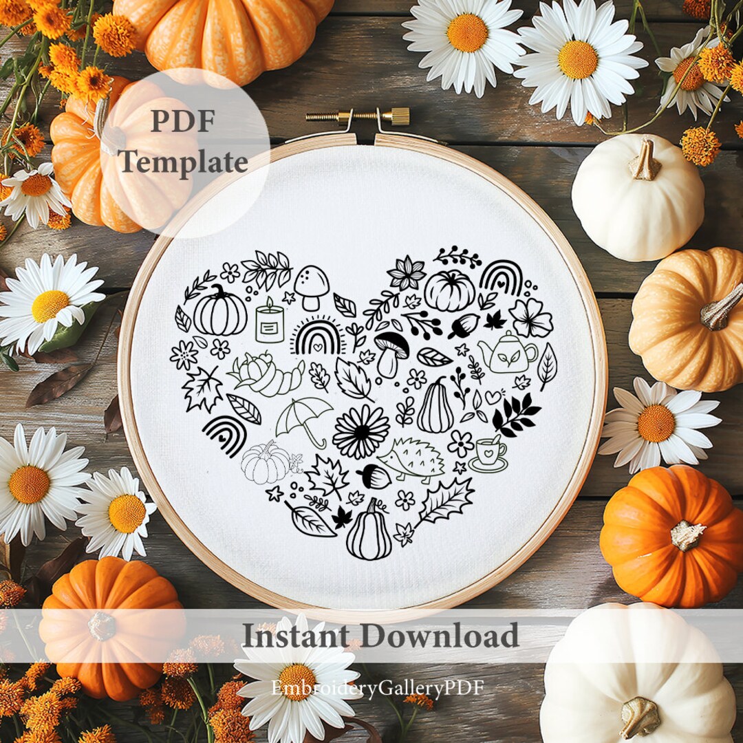 Pumpkin Hand Embroidery Pattern, Embroidery Pattern, Autumn Embroidery ...