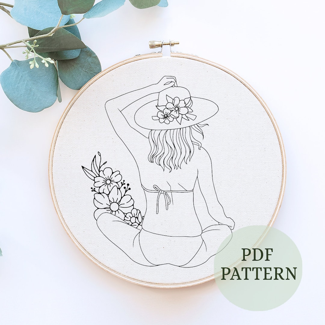 Hand Embroidery Pattern, Girl Digital Template, Plant Lovers Hand ...