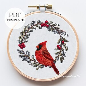Christmas Cardinal Hand Embroidery, Winter Bird Template, Instant ...
