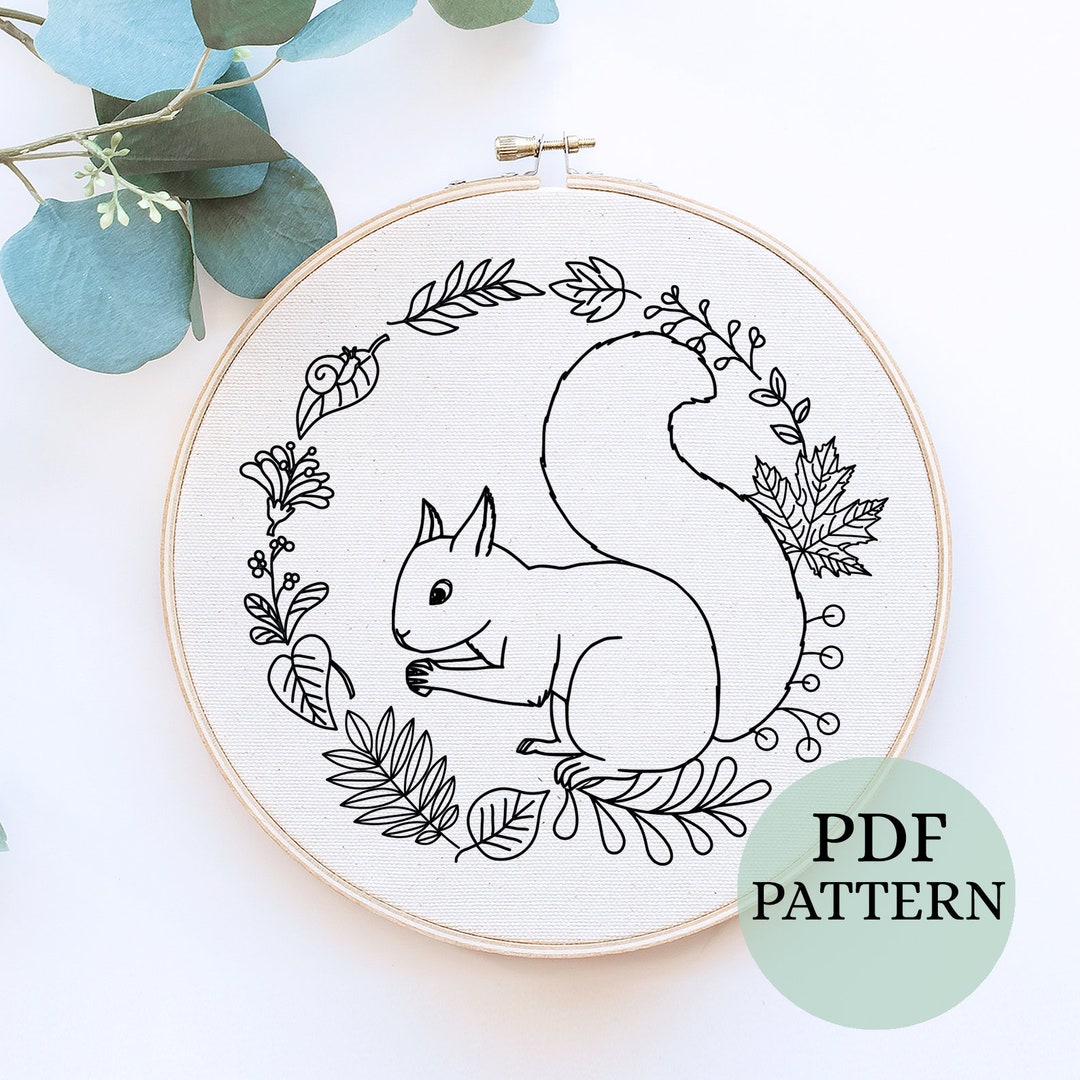 Squirrel Embroidery Pattern: Woodland Autumn Design (PDF Pattern) - Etsy