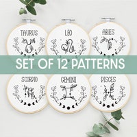 Zodiac Signs Embroidery Pattern Bundle, Astrology Star Signs DIY Hoop ...
