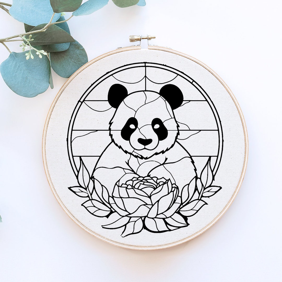 Panda Embroidery Pattern, Floral Hand Embroidery, Bear Embroidery ...