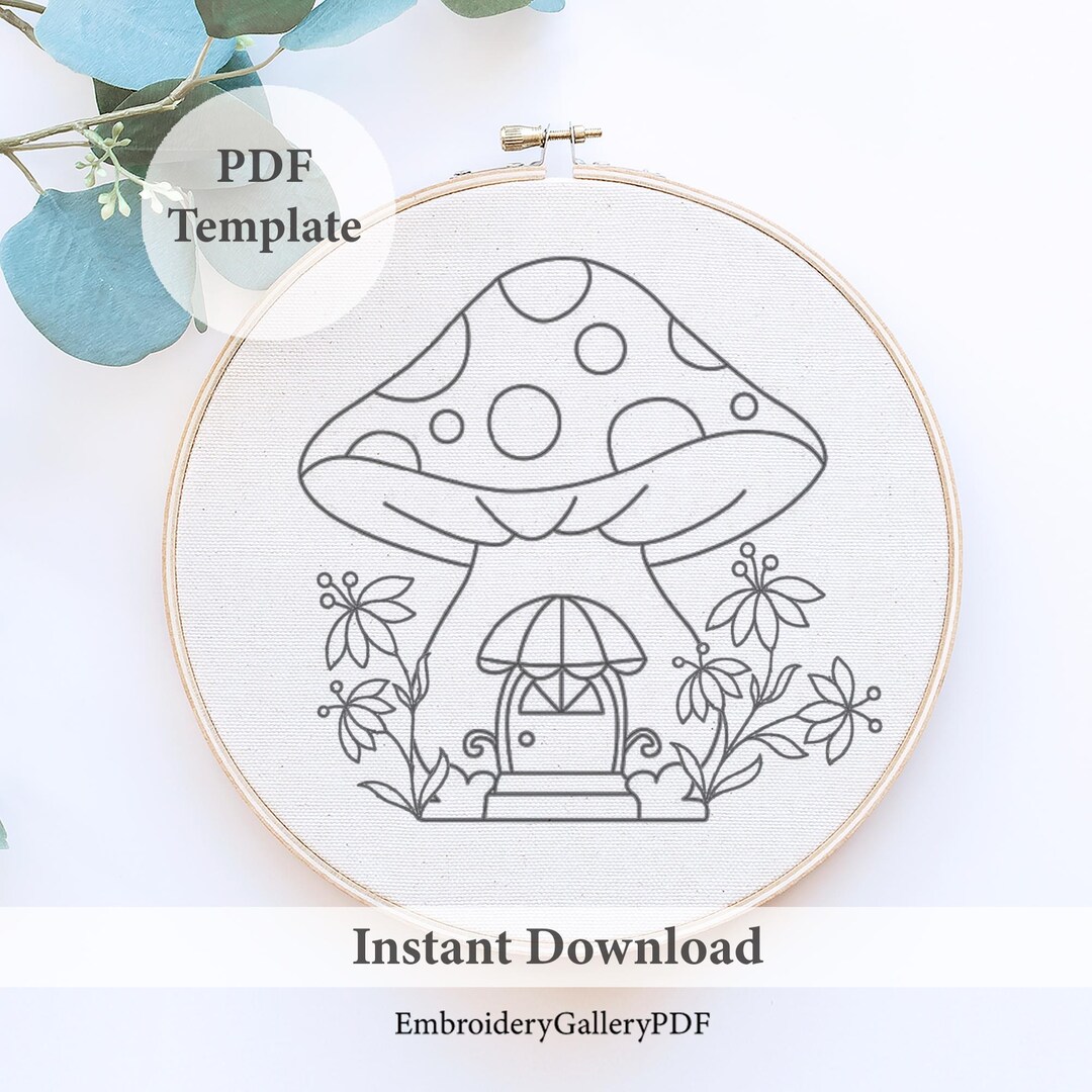 Cottagecore PDF Pattern, Woodland Embroidery Design, Mushroom House ...
