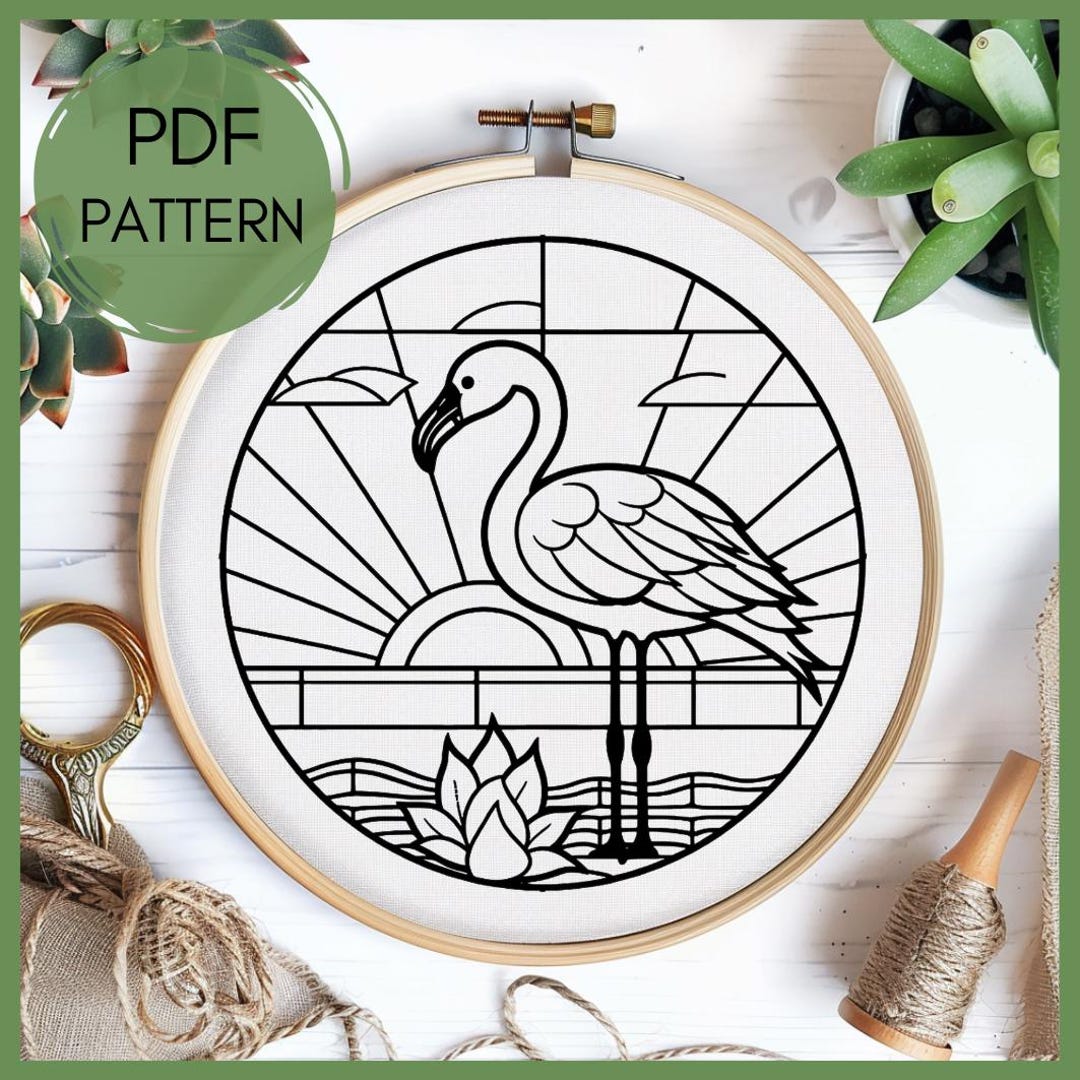 Flamingo Hand Embroidery Pattern: Stained Glass Style (PDF Download) - Etsy