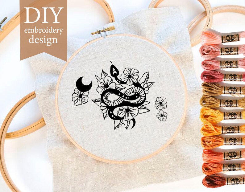 Snake Embroidery PDF Pattern Snake and Moon Embroidery | Etsy