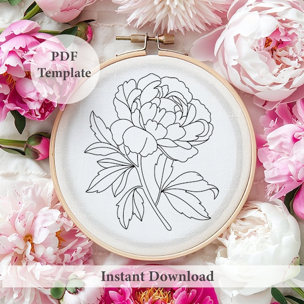 Peony Embroidery - Etsy