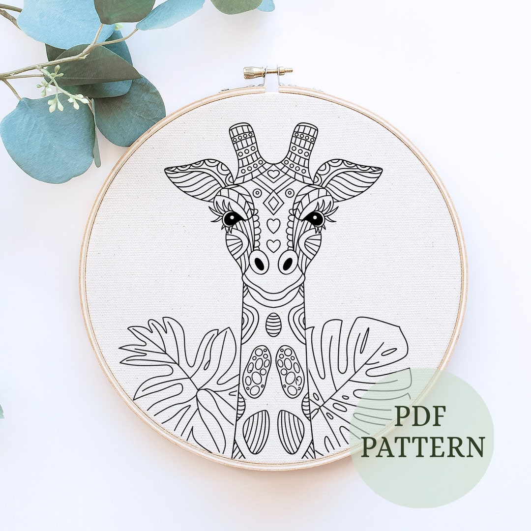 Cute Giraffe Pattern, Digital Hand Embroidery Giraffe Pattern, Instant ...