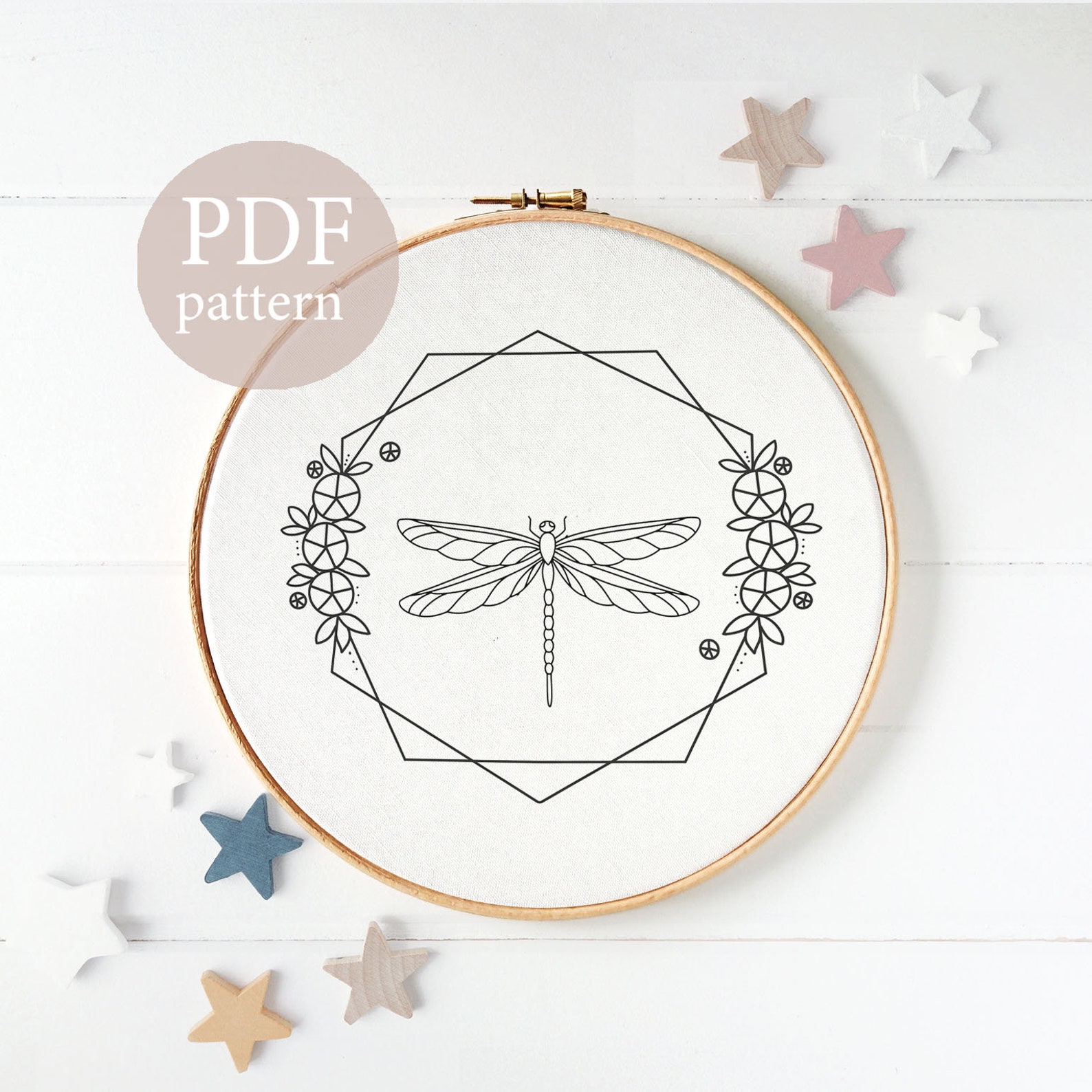 Dragonfly Hand Embroidery Pattern: Modern Floral Hoop Art (digital ...