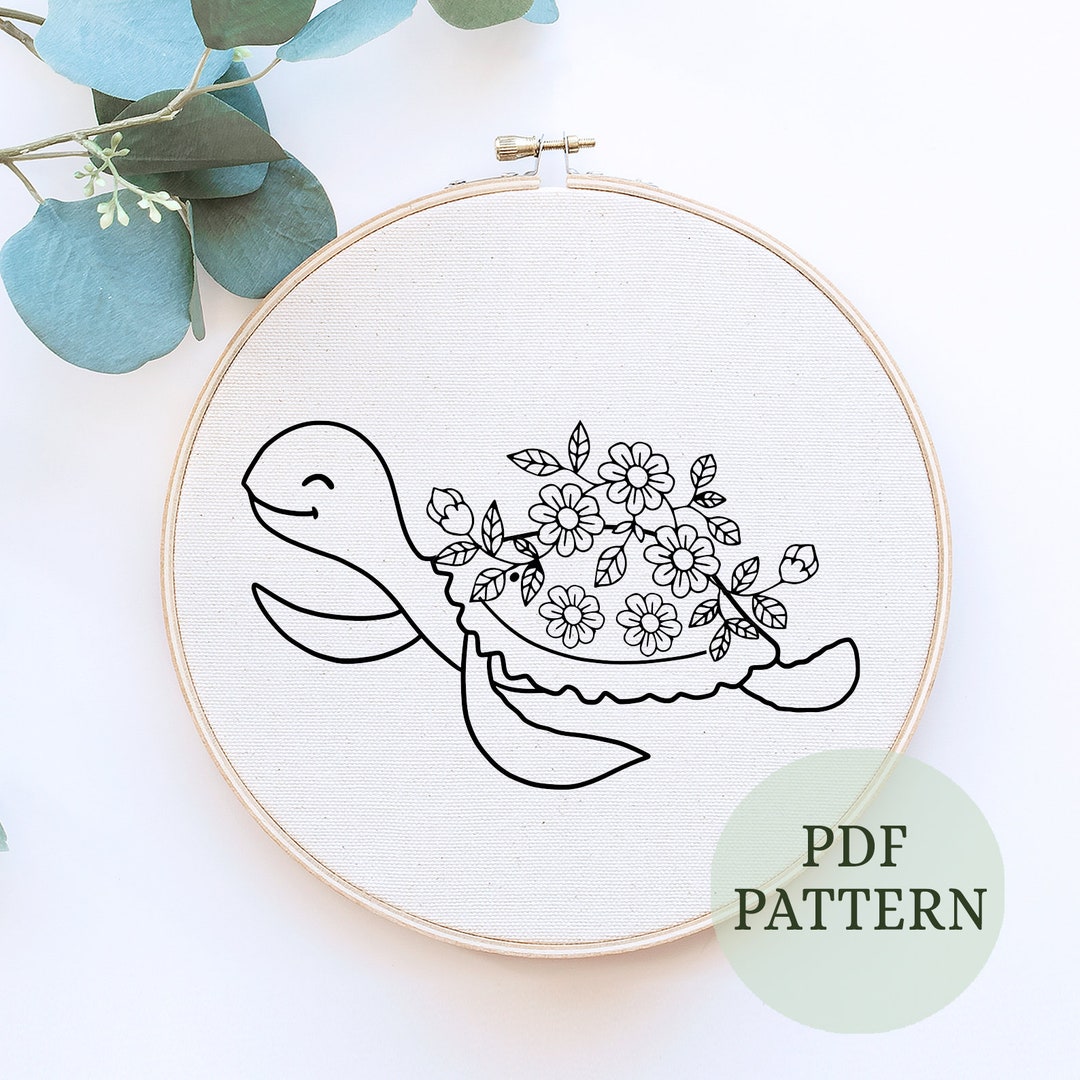 Sea Turtle, Beginner Hand Embroidery Pattern PDF, DIY Hoop Art, Modern ...