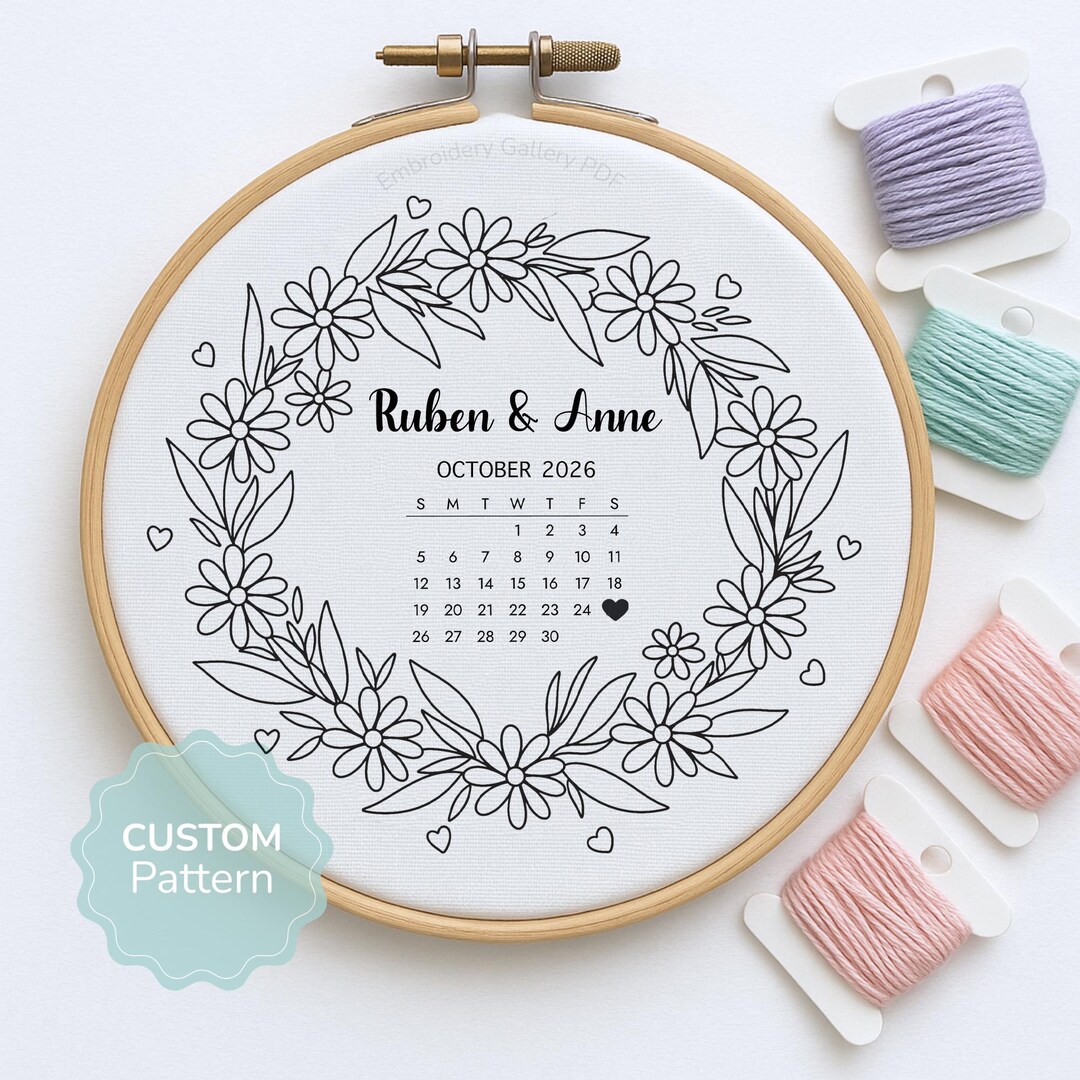 Wedding Calendar Hand Embroidery Pattern: Custom DIY Gift (INSTANT ...