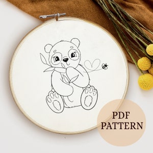 Panda Hand Embroidery Pattern, Digital Download Embroidery, Animals ...