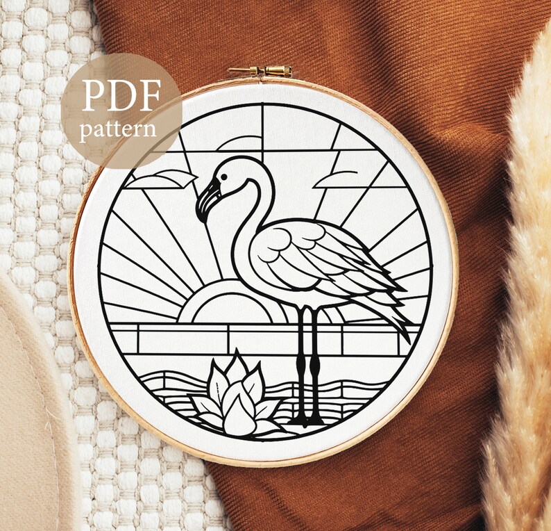 Flamingo Hand Embroidery Pattern: Stained Glass Style (PDF Download) - Etsy