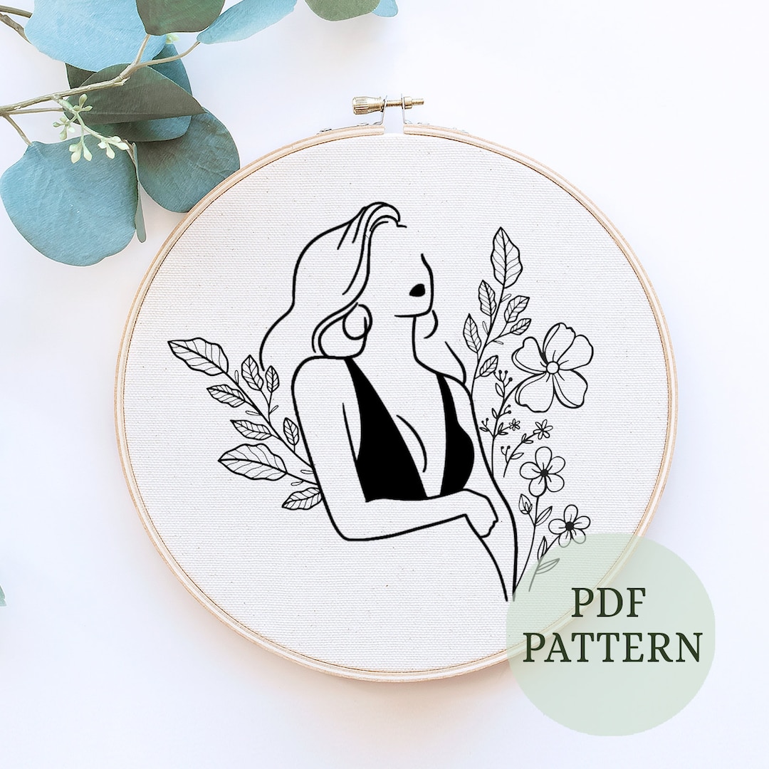 Floral Lady Embroidery Pattern: Beginner DIY Hoop Art, DIY Project ...