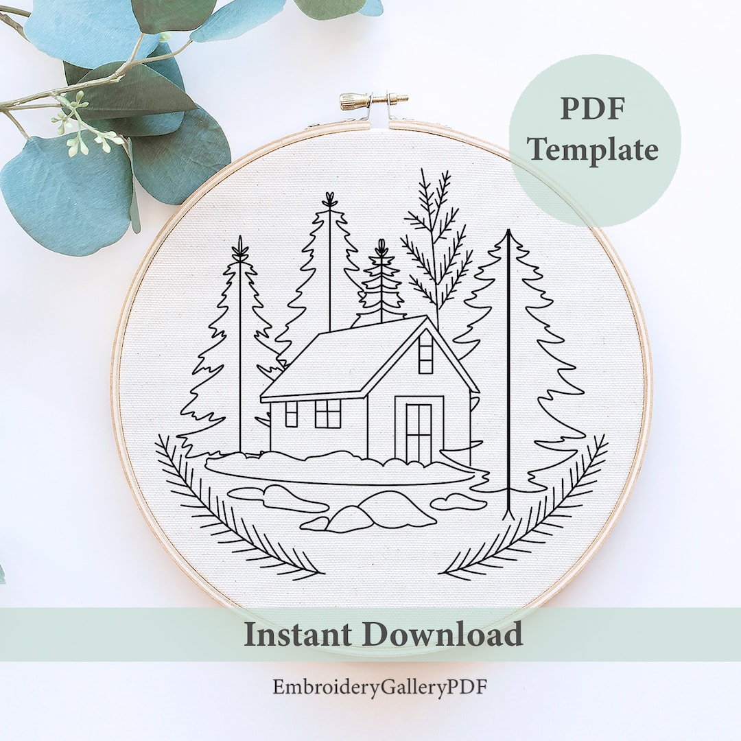 Winter Cabin Hand Embroidery, Instant Download, Christmas Embroidery ...