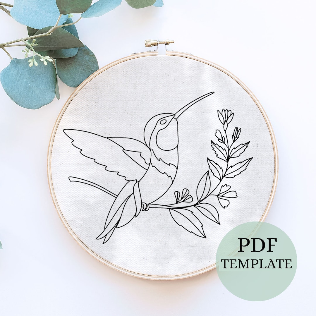Hand Embroidery Template: Hummingbird, Pdf Pattern, Beginner Thread ...