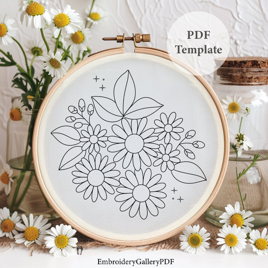 Daisies Embroidery Pattern: Floral Bouquet, Wildflowers (PDF Pattern ...