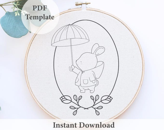 Peter Rabbit in the Rain Embroidery Pattern, Hand-stitched Bunny ...