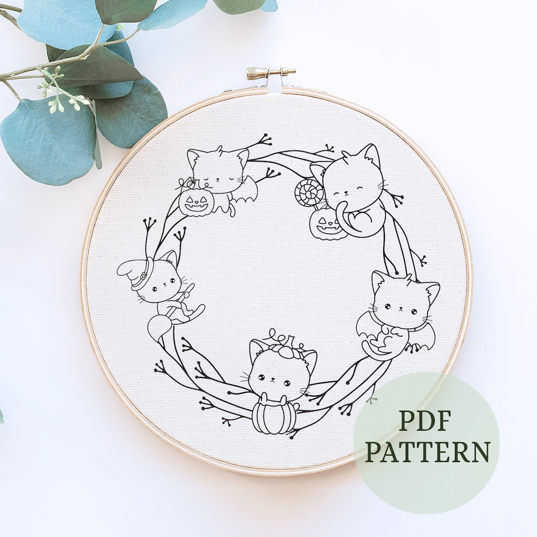 Little Cats Embroidery Pattern, Embroidery Pattern, Autumn Embroidery ...