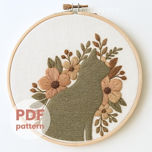 Hand Embroidery Cat Pattern: DIY Needlework Design (PDF Download, 6 ...