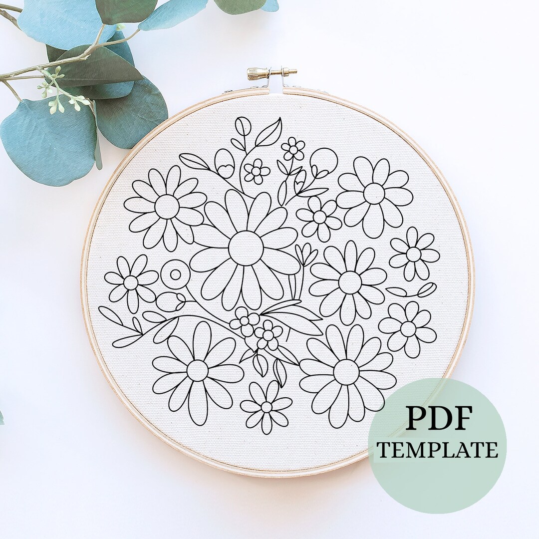 Daisy Embroidery Pattern, Embroidery Template, Instant Download ...