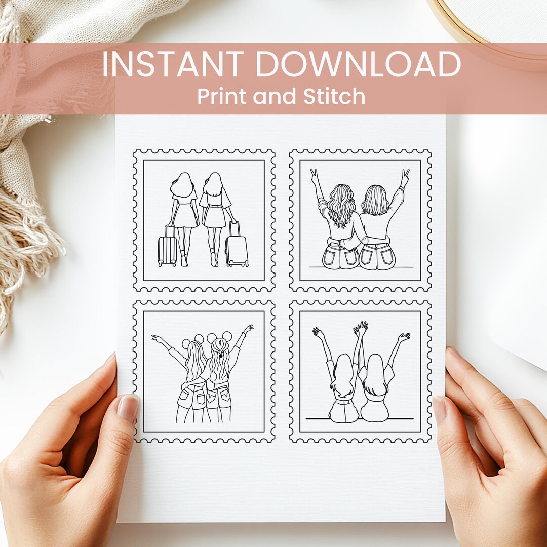 Best Friends Embroidery Pattern, Modern Sister Design (PDF Download) - Etsy