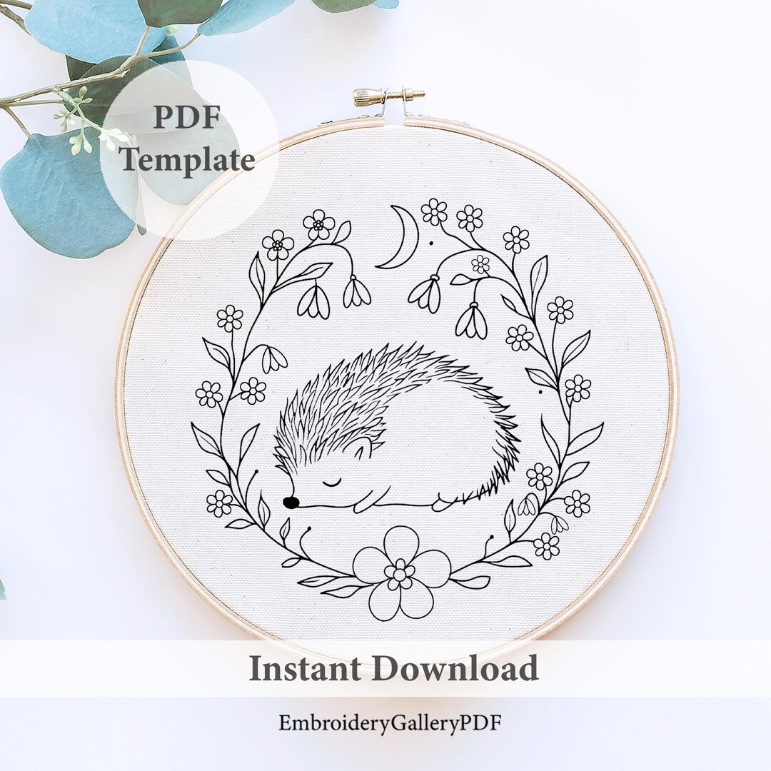 Hedgehog Embroidery Pattern: Bluebell Wreath, DIY Kids Decor (PDF ...